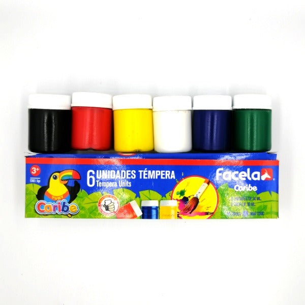 Tempera Caribe 6 Colores/30ml – “San Antonio” Librerias y Mas.